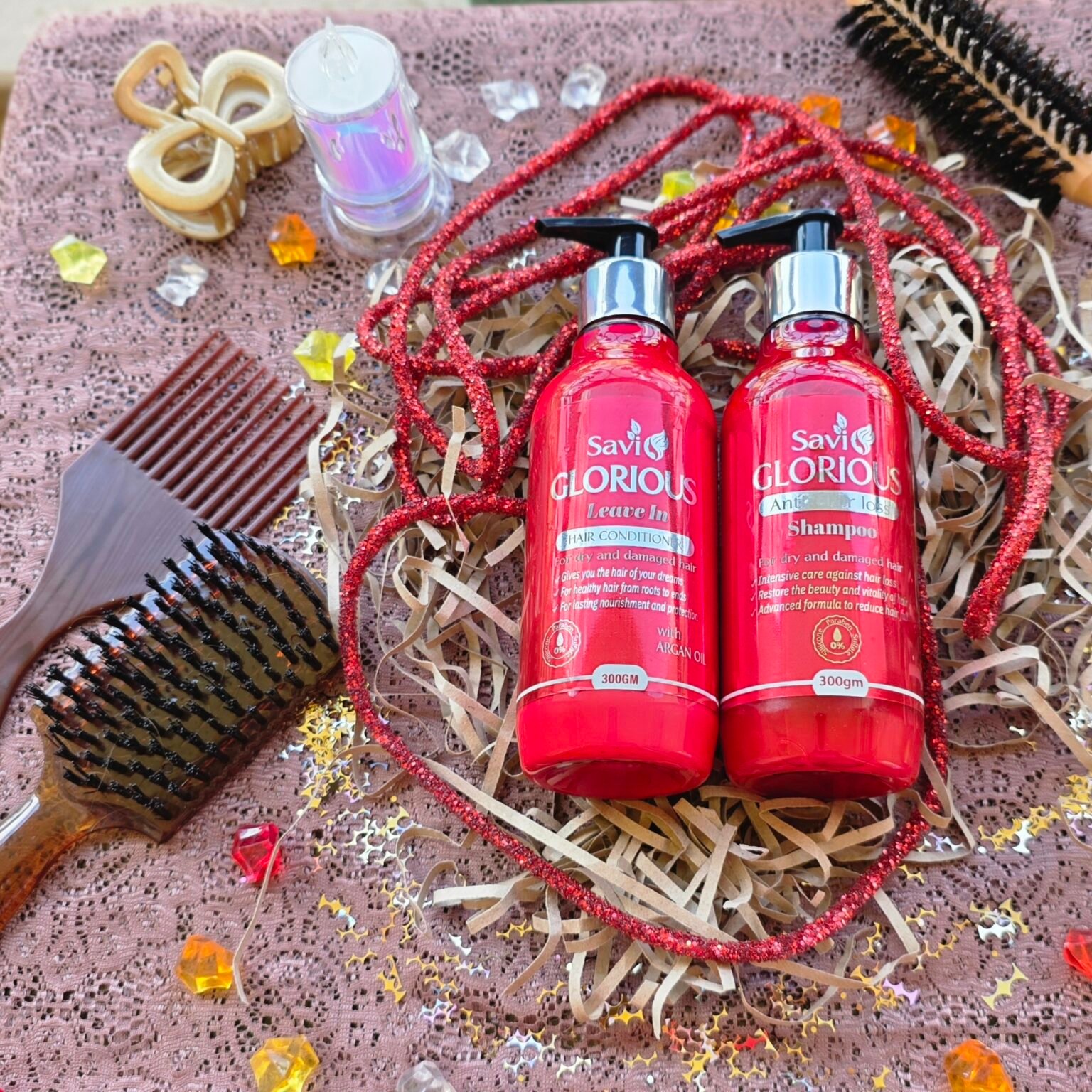 Savi Glorious Anti-Hair Loss bundle( Shampoo + Leave In )